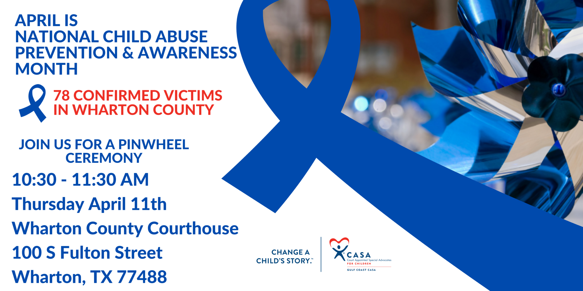 Pinwheel Ceremony "April Child Abuse Prevention Month" - Gulf Coast CASA